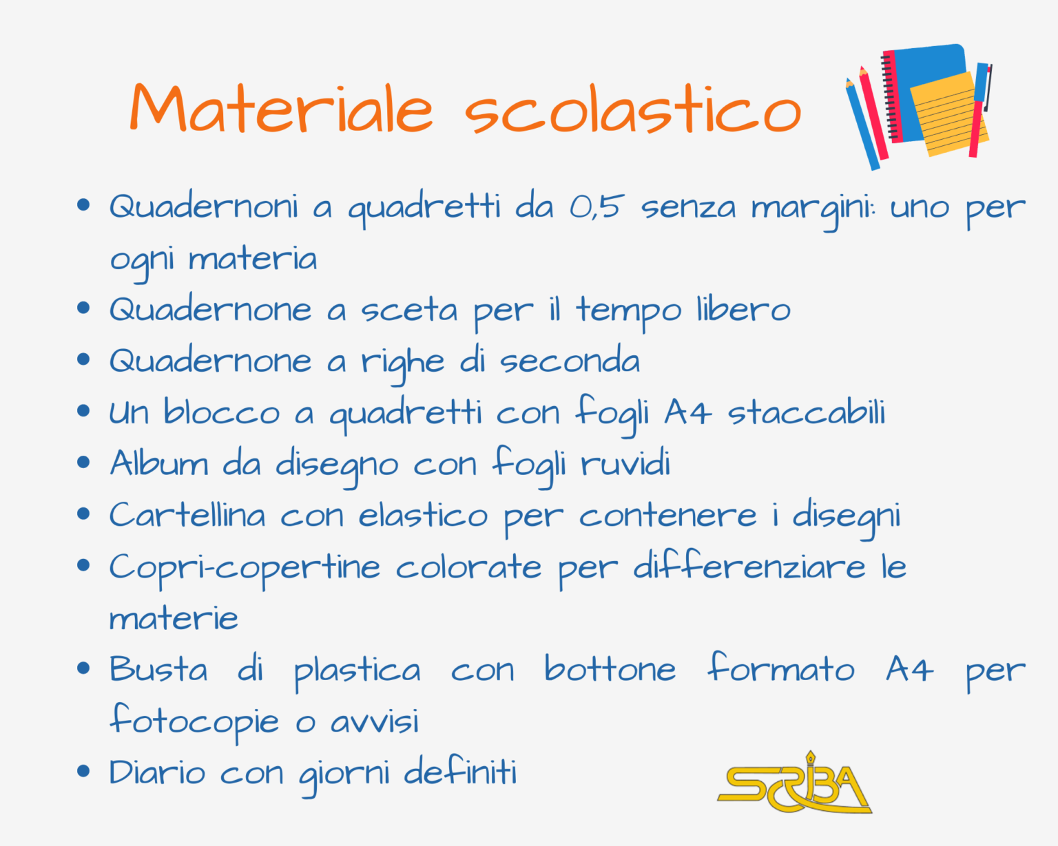 Materiale scolastico: la lista della scuola - Scriba